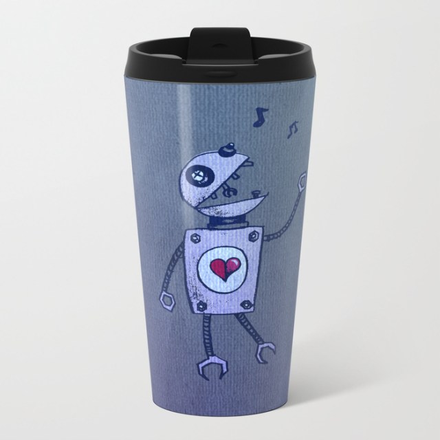 Robot character metal travel mug at Society6 – Cute Strange Creatures