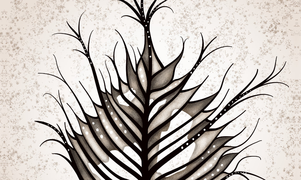 Abstract Leaf Digital Ink Drawing – Cute Strange Creatures