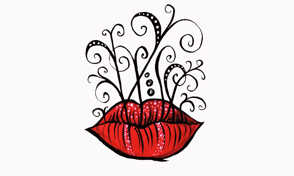 Red lips ink drawing – Cute Strange Creatures